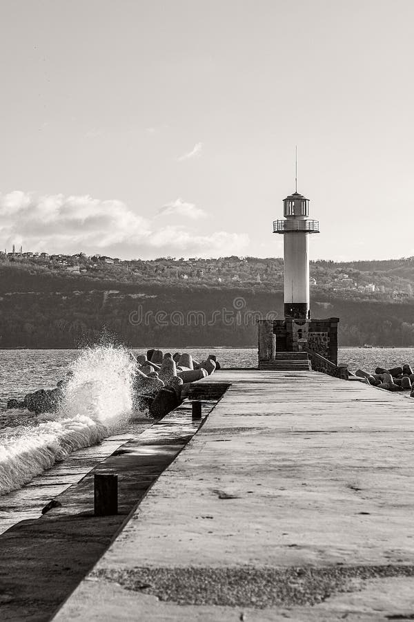 Waves Breaking on the Old Lighthouse Stock Image - Image of landmark ...