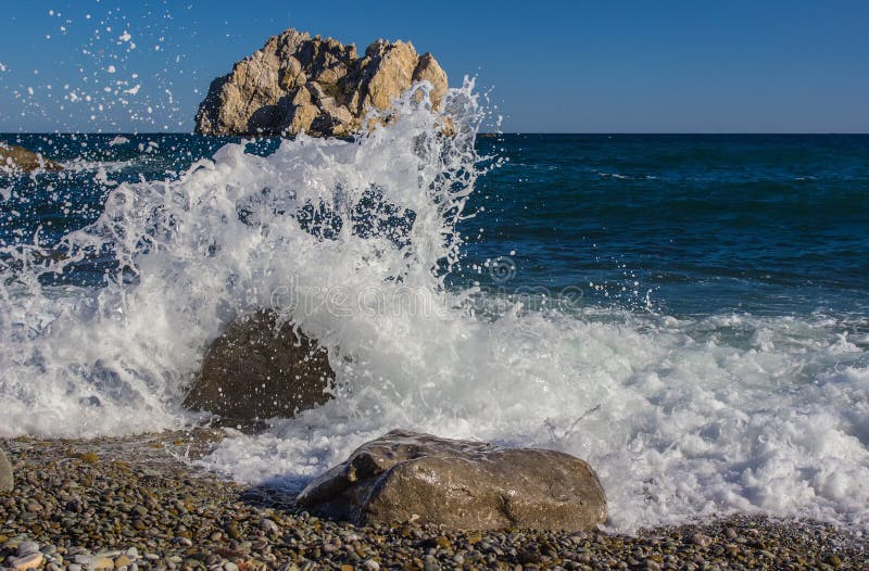 The waves breaking on rock stock photo. Image of exercise - 32839340