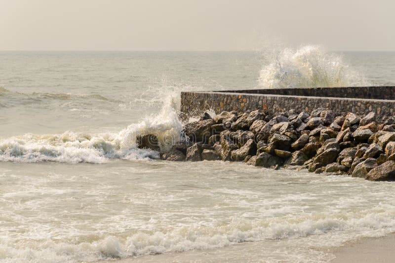 Waves Breaking on Rock Wall Stock Photo - Image of travel, background ...