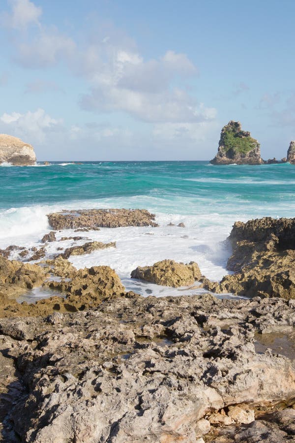 Waves Breaking on Rocks at Tropical Beach Stock Image - Image of exotic ...