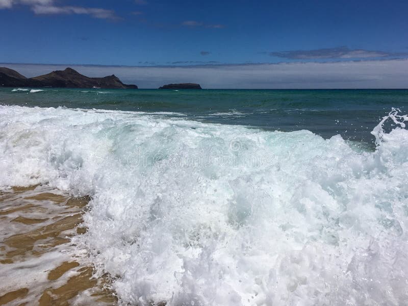 Waves Breaking on a Sandy Beach Stock Photo - Image of paradise ...