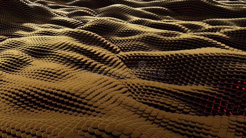 Waves Brown Metallic Liquid with Reflections. 3D Rendering Stock ...