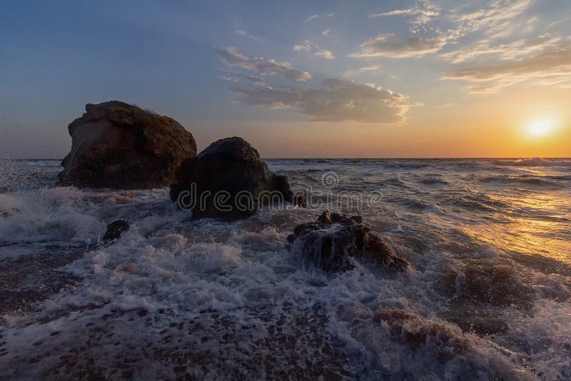 Waves, Coastal Rocks, Dawn in the Sea Stock Image - Image of ocean ...