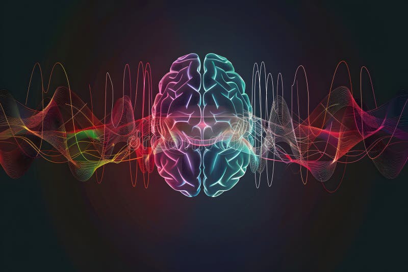 Colorful Brain with Sound Waves on Black Background - AI Generated ...