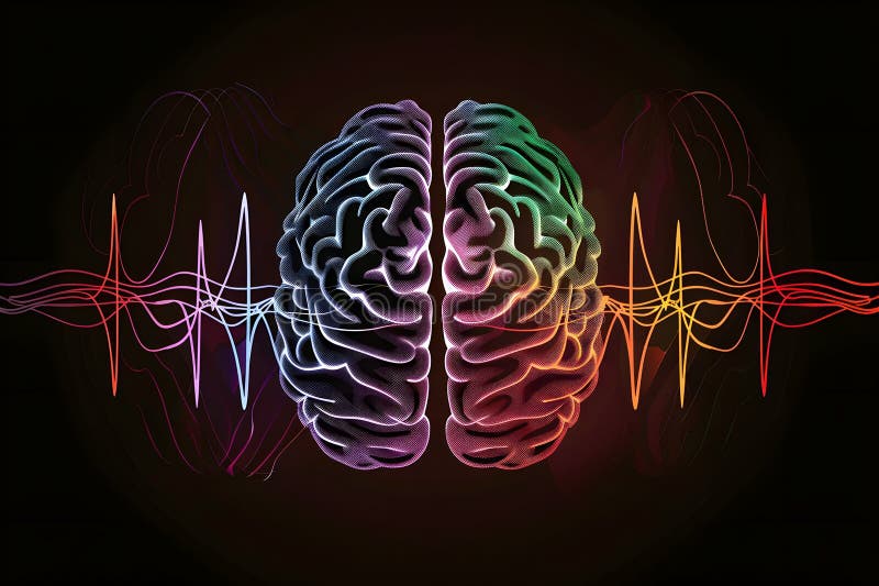 Colorful Brain with Sound Waves on Black Background - AI Generated ...
