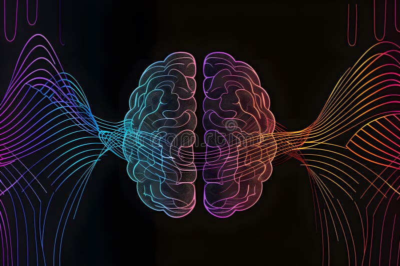 Colorful Brain with Sound Wave Lines on Black Background - AI Generated ...