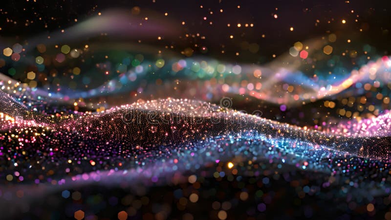 Colorful Sparkling Waves of Light in a Dark Background at Night Stock ...