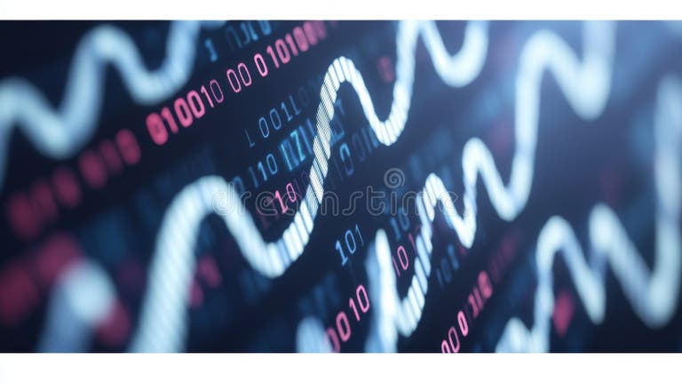 Waves of Computer Code. Binary Code Big Data. Future Internet Technologies, Open Data Flows ...