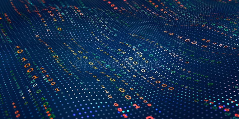 Waves of Computer Code. Binary Code Big Data. Internet Technologies of the Future, the Flow of ...