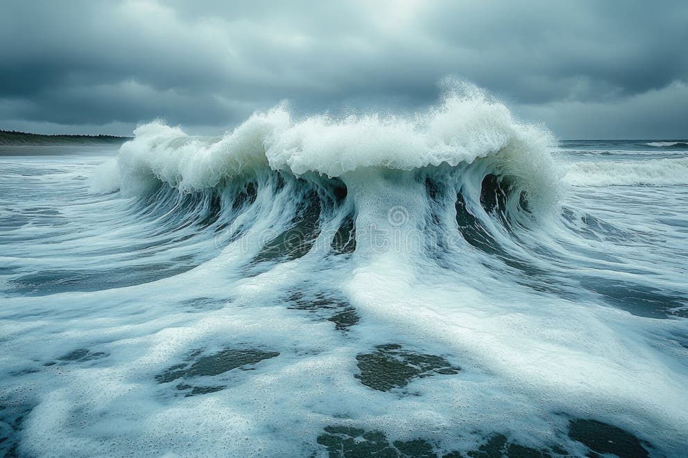 Waves crash onto the beach stock image. Image of tidal - 372938455
