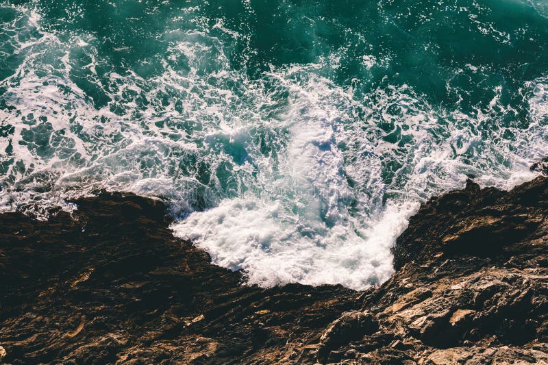 Waves Crash and Splash on Rocks Aerial Top View Stock Image - Image of ...