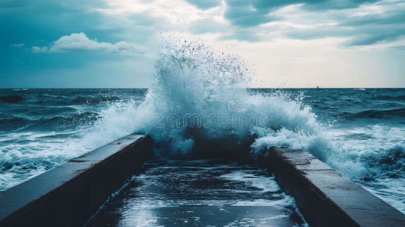 Waves Crashing Against a Seawall, Representing the Endless Battle ...