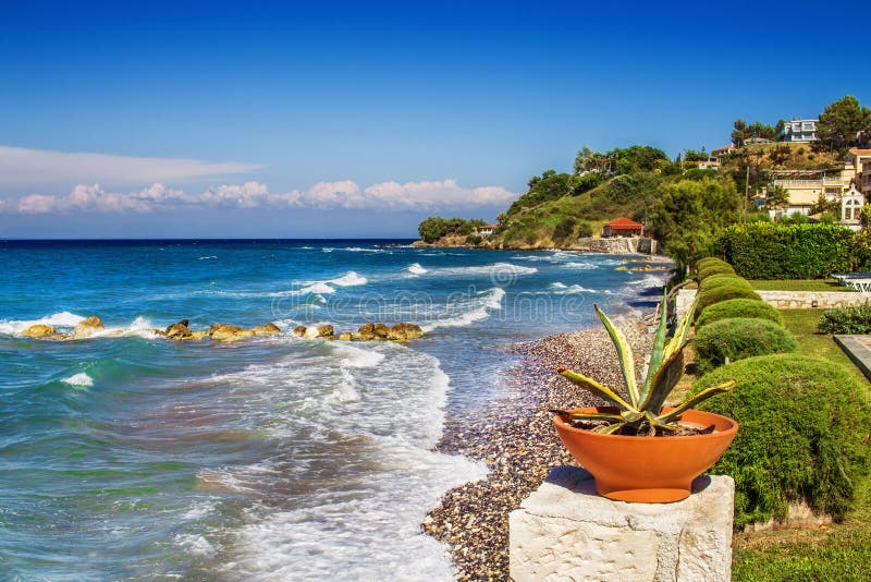 Waves Crashing on Argassi Beach, Zakynthos Island Stock Photo - Image ...
