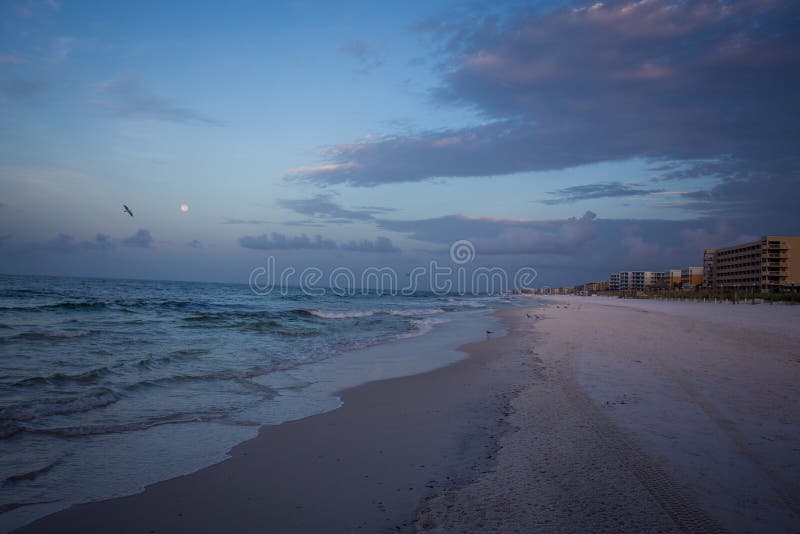 Empty beach at sunsent stock image. Image of dawn, beauty - 98047205