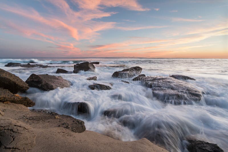 Waves Crashing on Rocky Beach Stock Image - Image of water, tranquil ...