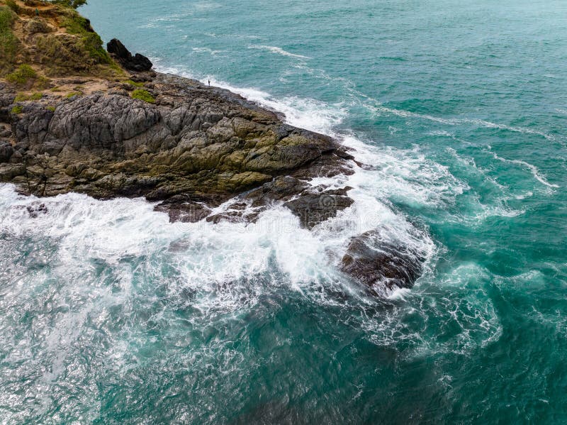 Waves Crashing on Seashore Rocks,Top View Sea Surface Waves Background ...