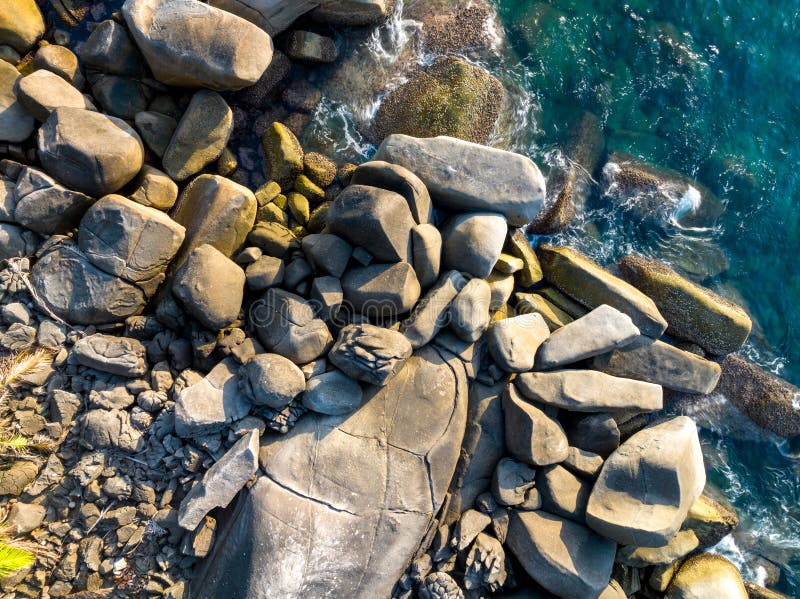 Waves Crashing on Seashore Rocks,Top View Sea Surface Waves Background ...
