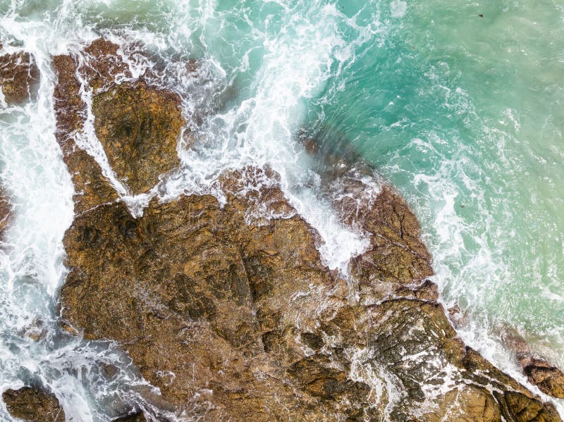 Waves Crashing on Seashore Rocks,Top View Sea Surface Waves Background ...