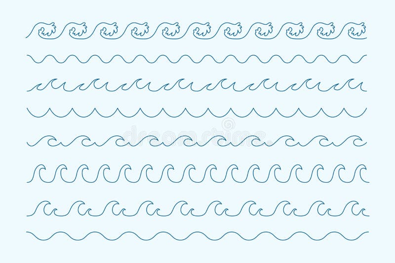 Waves Curve Line Style Sea Pattern Borders Stock Vector - Illustration ...