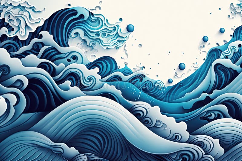 Waves, Different Shades of Blue. Generative AI Stock Illustration ...