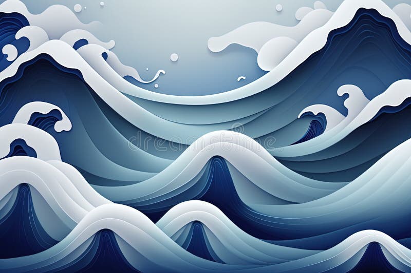 Waves, Different Shades of Blue. Generative AI Stock Illustration ...