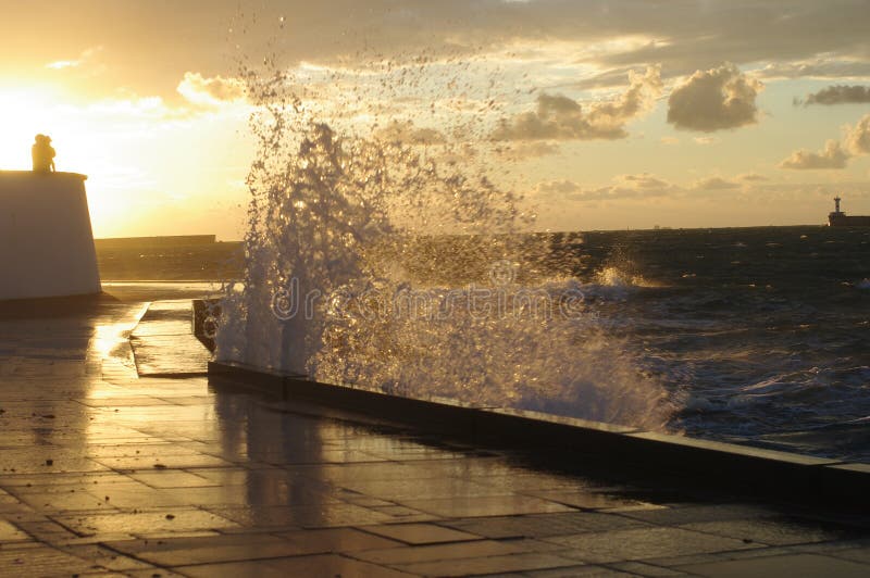Waves on Embankment in the Evening Stock Photo - Image of scenics ...