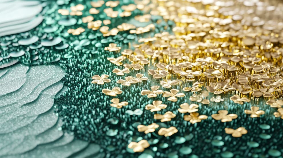 Waves of Emerald Silk, Adorned with a Golden Floral Pattern, Create an ...