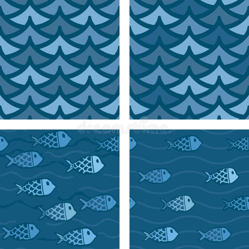Waves and fish, dark stock vector. Illustration of decor - 209977095