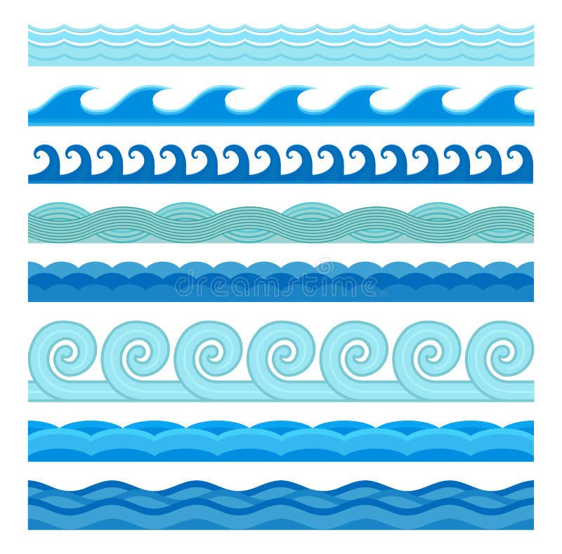 Waves Flat Style Vector Seamless Icons Collection Stock Vector ...