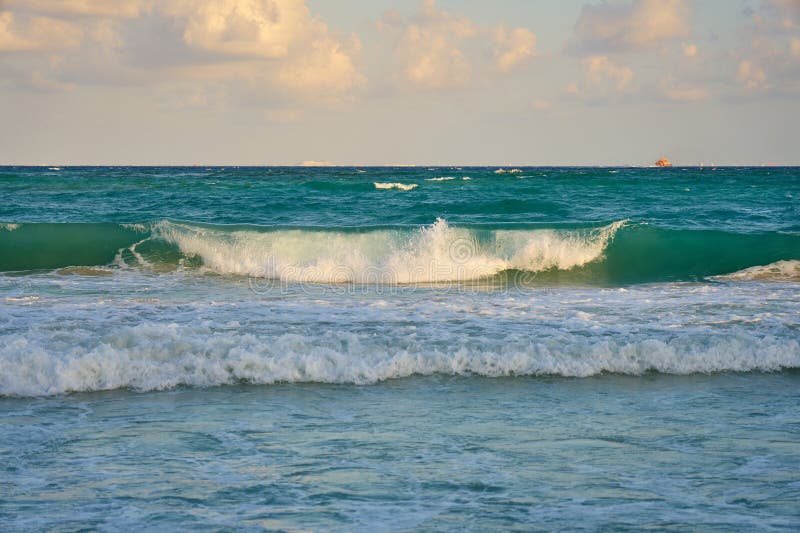 Waves with Foam on the Caribbean Coast in Mexico. Stock Image - Image ...