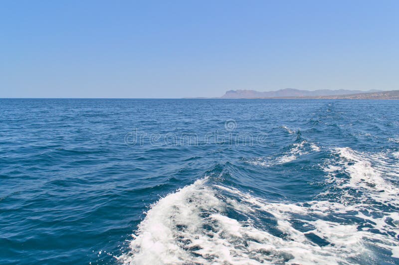 Waves with Foam in the Open Space of the Blue Aegean Sea in Crete ...