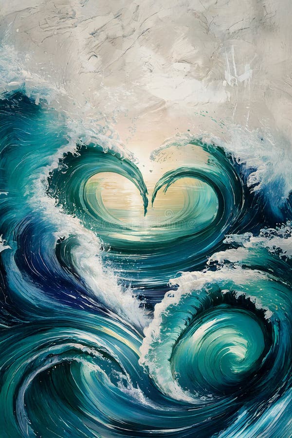 Waves Form a Heart Shape Amidst the Turbulent Sea Stock Illustration ...