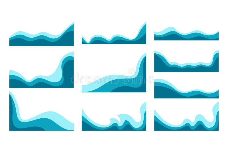 Waves Frame Vector Set. Corner Frame Water Design Elements Isolate ...