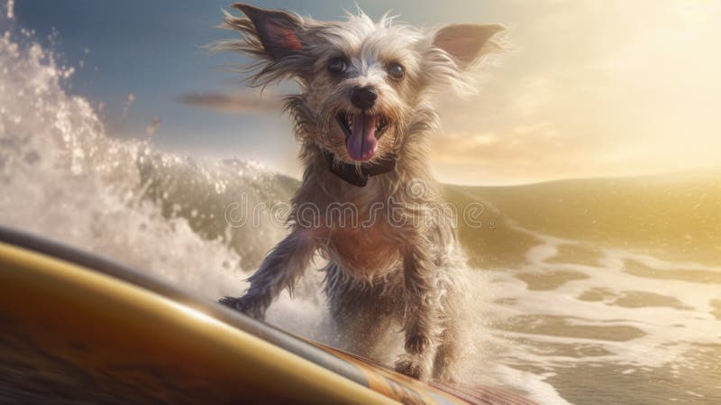 Waves of Fun Chinese Crested Dog Surfing on a Sunny Day - Generative AI ...