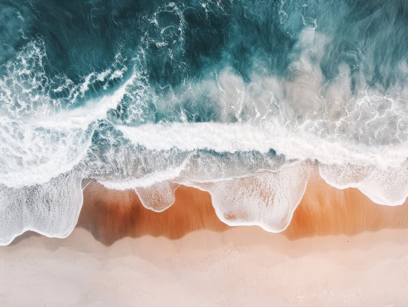 Aerial View of Ocean Waves Crashing on Sandy Beach at Sunset Stock ...