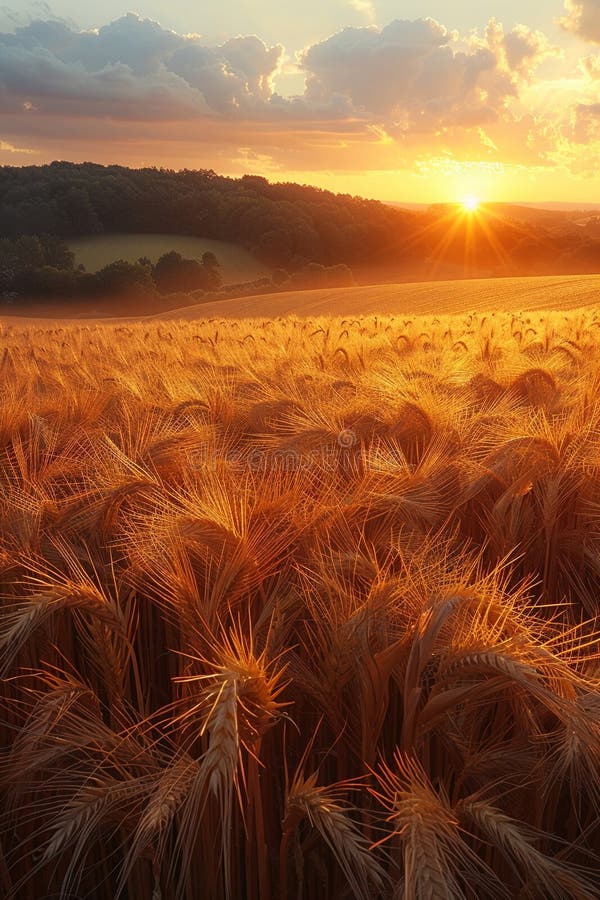 Waves of Grain in a Field at Sunset Stock Image - Image of growth ...