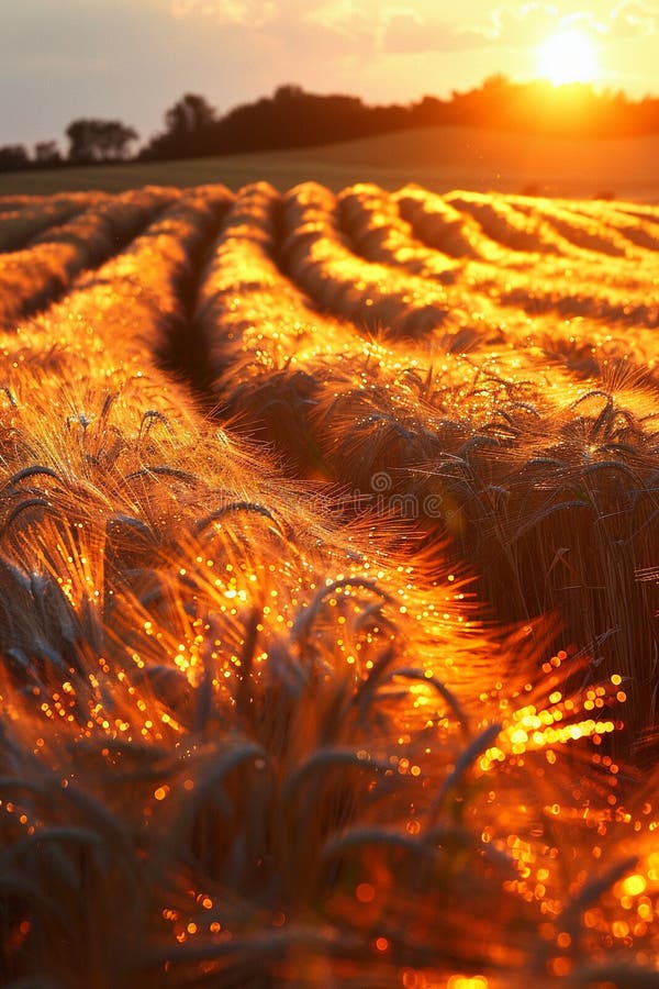 Waves of Grain in a Field at Sunset Stock Image - Image of field, light ...