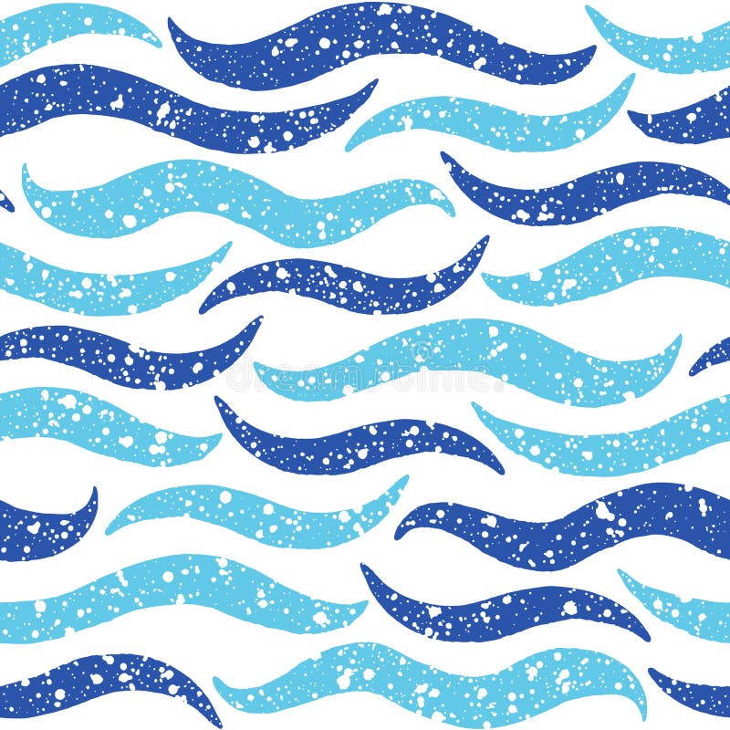 Waves with Grunge Texture Seamless Vector Pattern. Stock Vector ...