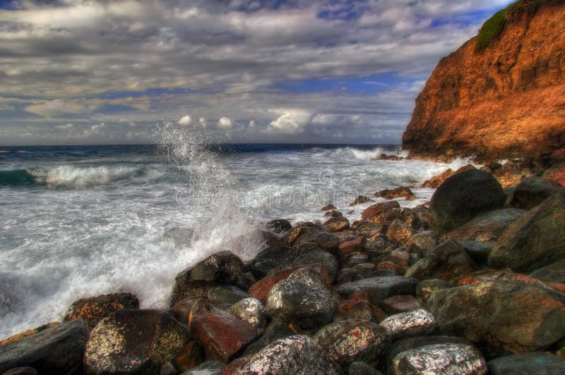 Waves of Hawaii Breaking Rocks Stock Photo - Image of landscape ...