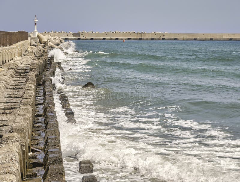 Waves Hitting the Harbour Wharf at Rethymno in Crete Stock Image ...