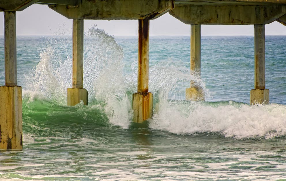 Waves Hitting Pier, San Diego California Stock Photo - Image of nature ...