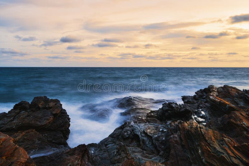 Waves Hitting the Rocks on the Brittany Coast Stock Photo - Image of ...