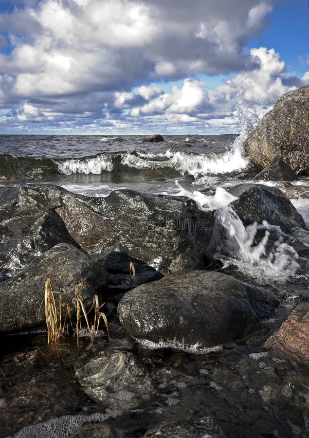Waves hitting on sea shore stock image. Image of finland - 11470811