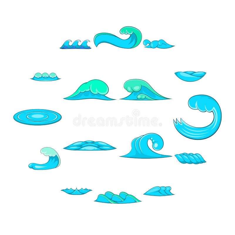 Waves Icons Set, Cartoon Style Stock Vector - Illustration of nature ...