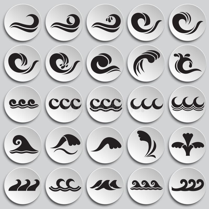 Waves Icons Set on Plates Background for Graphic and Web Design. Simple ...