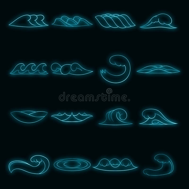 Waves Icons Set Vector Neon Stock Vector - Illustration of nature, wave ...