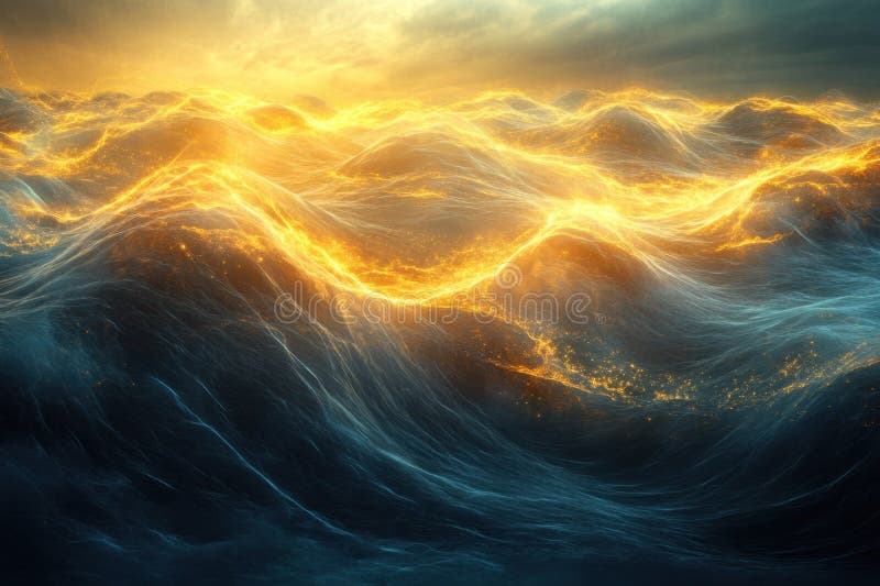 Waves Illuminated Sunlight Create Mesmerizing Golden Glow Over Ocean Surface Stock Photos - Free ...