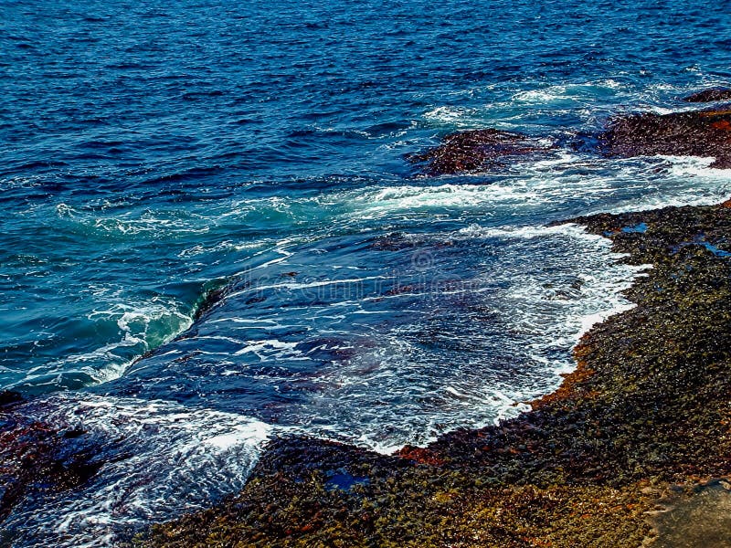 Sea Waves Lash Line Impact Rock on the Beach Stock Photo - Image of ...