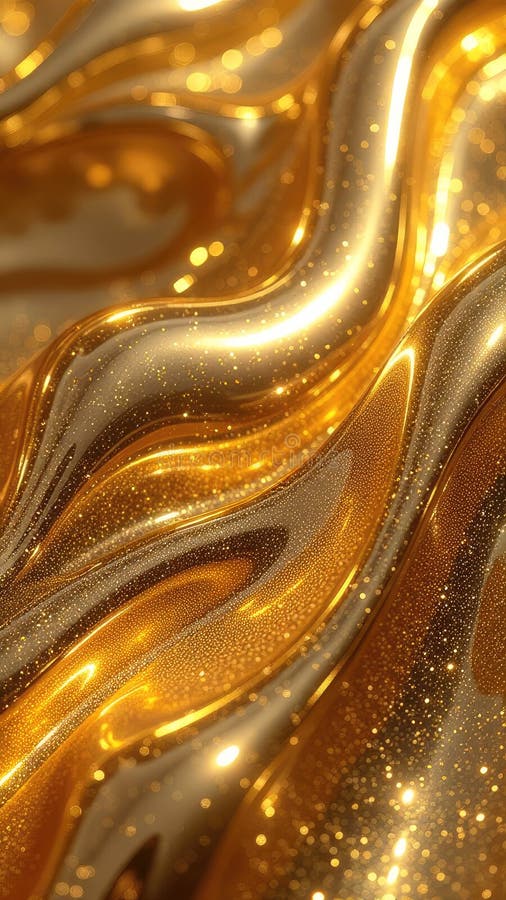 Waves of Liquid Glossy Gold Metal, Glossy Mirror Chrome, Water Effect ...