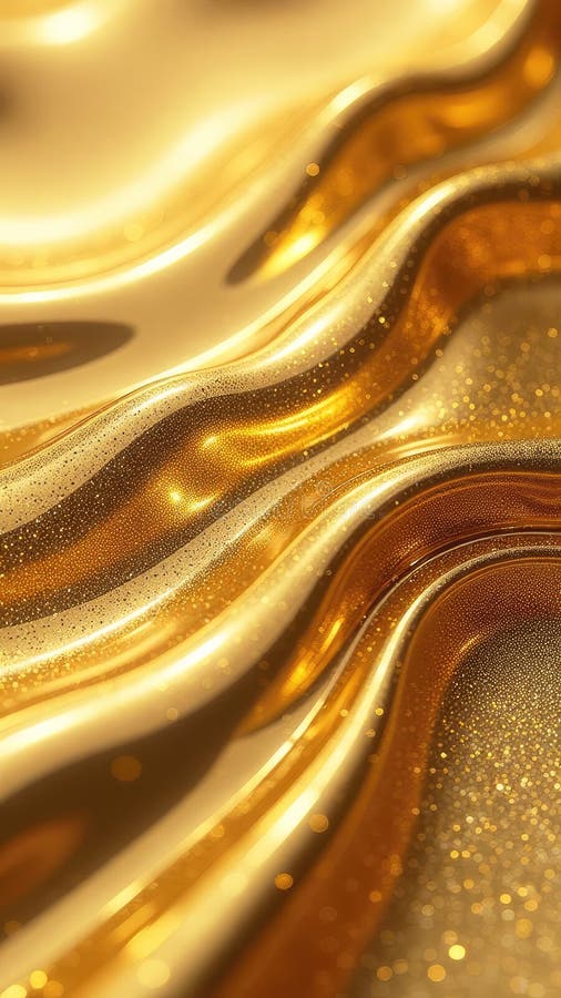 Waves of Liquid Glossy Gold Metal, Glossy Mirror Chrome, Water Effect ...